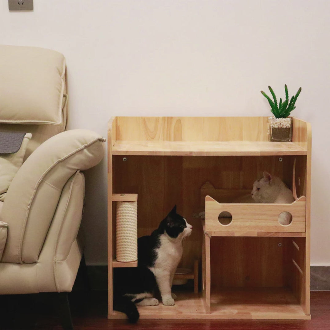 Rubberwood Cat House, Cat Condo, Side Cabinet 25.6''*18.9''*24.8'' – Petomg